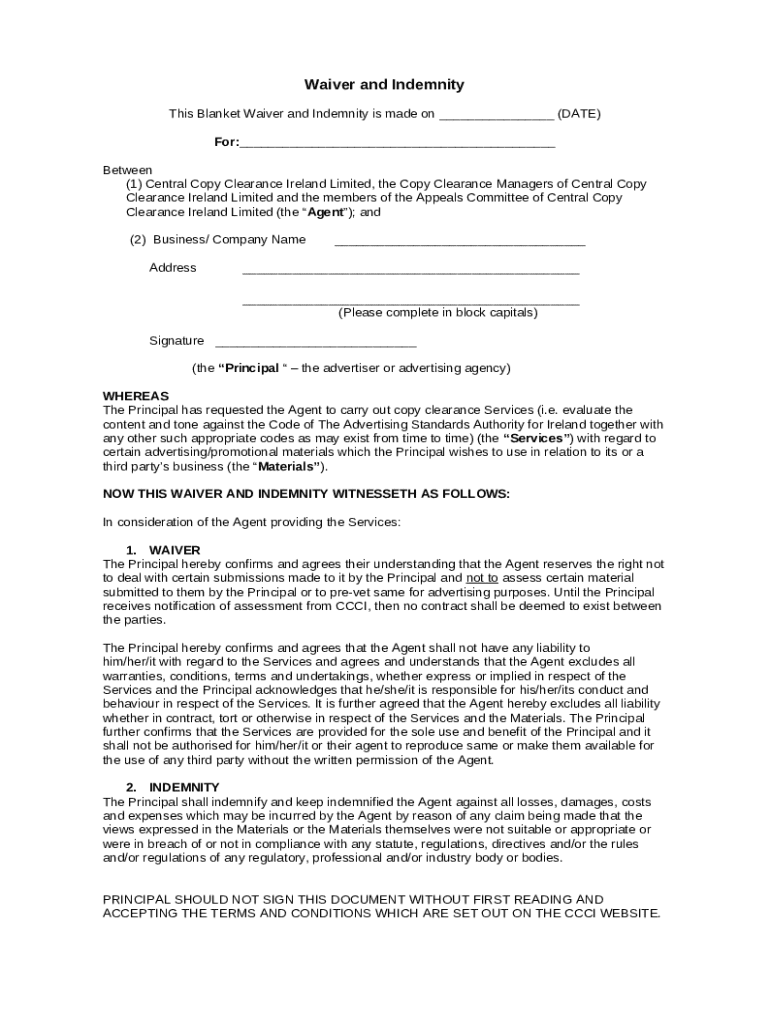 What is the Difference Between Indemnity and Waiver? Doc Template | pdfFiller