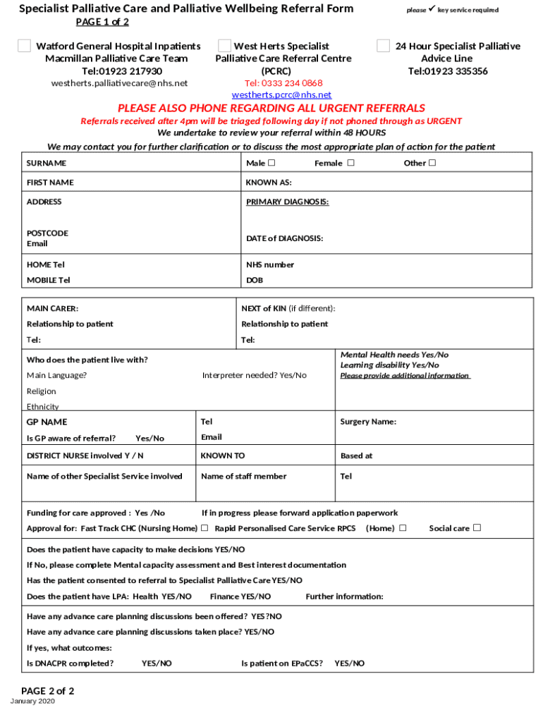 Macmillan Unit Specialist Palliative Care Referral Doc Template | pdfFiller