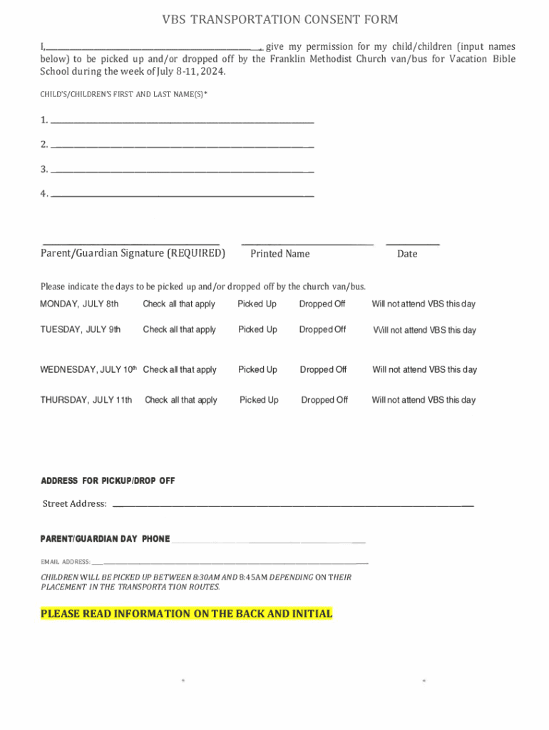 Fillable Online Sample Transportation Consent Form Fax Email Print ...