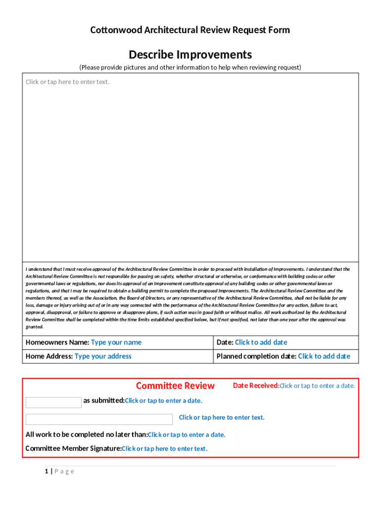 Cottonwood Architectural Review Request Doc Template | pdfFiller