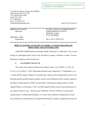 Fillable Online Borough of Bath V. Michael Long: Motion to Strike Legal ...