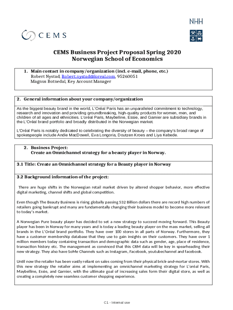 CEMS Business Project Proposal Brief - Application - bo cems Doc Template | pdfFiller