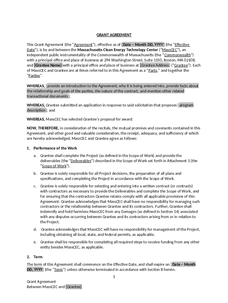 ATTACHMENT B: GRANT AGREEMENT TEMPLATE Doc Template | pdfFiller