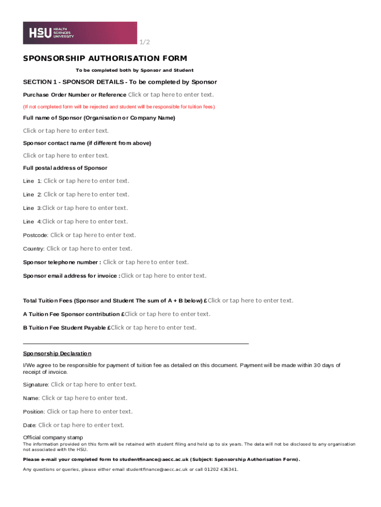 Download Sponsorship Authorisation Doc Template | pdfFiller