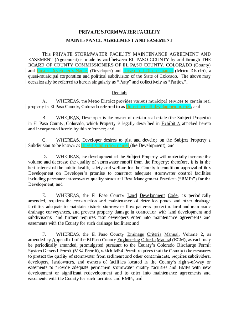 private stormwater facility maintenance agreement and easement Doc Template | pdfFiller