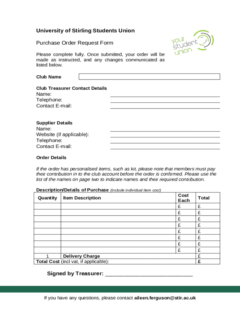 Club Purchase Order Doc Template | pdfFiller