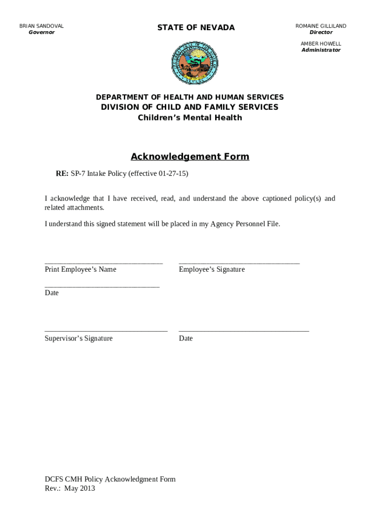 Acknowledgement - NV-DCFS - State of Nevada Doc Template | pdfFiller
