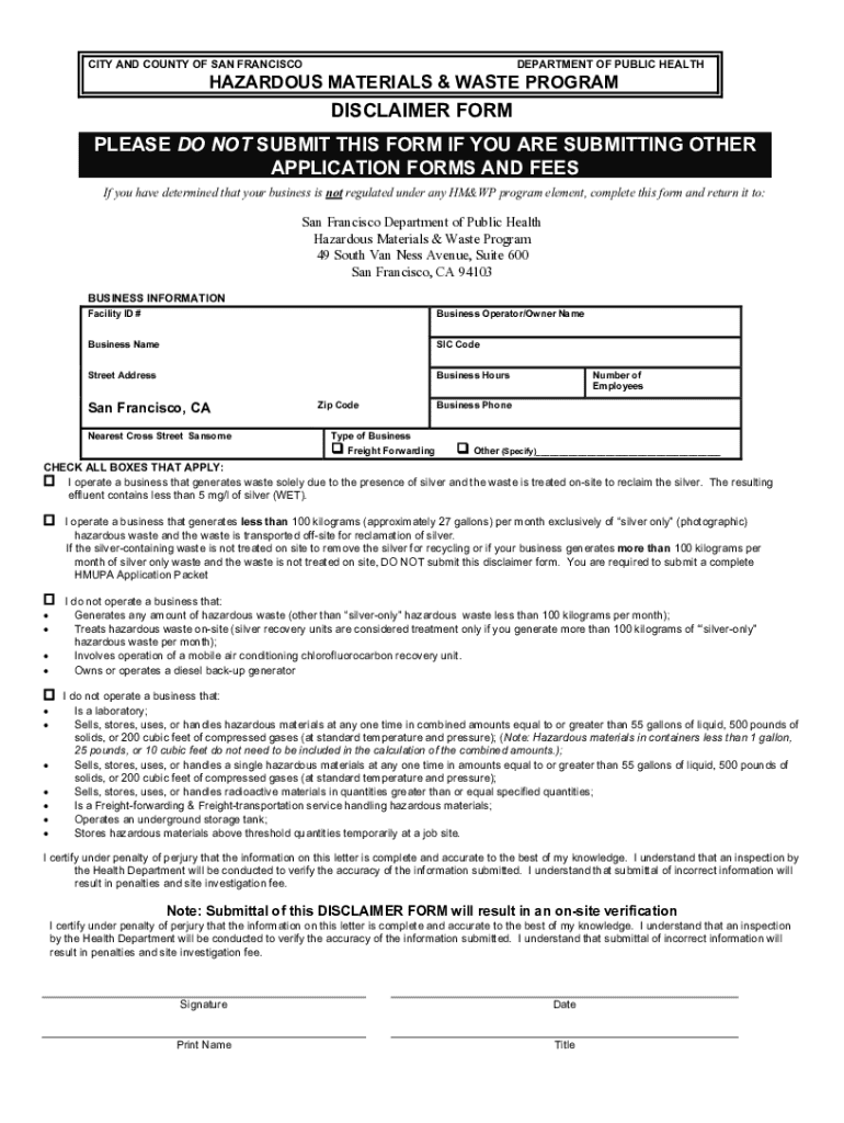 Fillable Online Hazardous Waste Program - Department of Public Health ...
