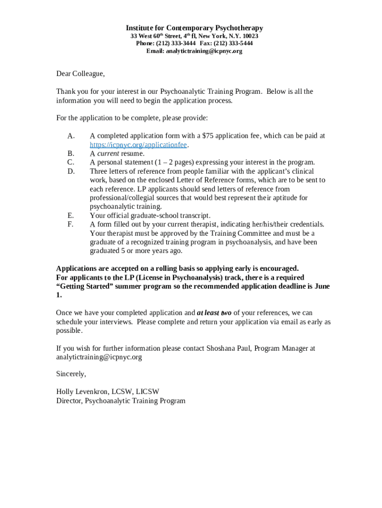 Contact Us - ICP - Institute for Contemporary Psychotherapy Doc Template | pdfFiller