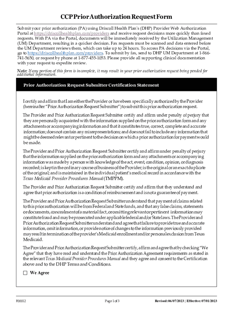 Fillable Online Pre-Authorization Request Form Driscoll Health Plan Fax Email Print - pdfFiller