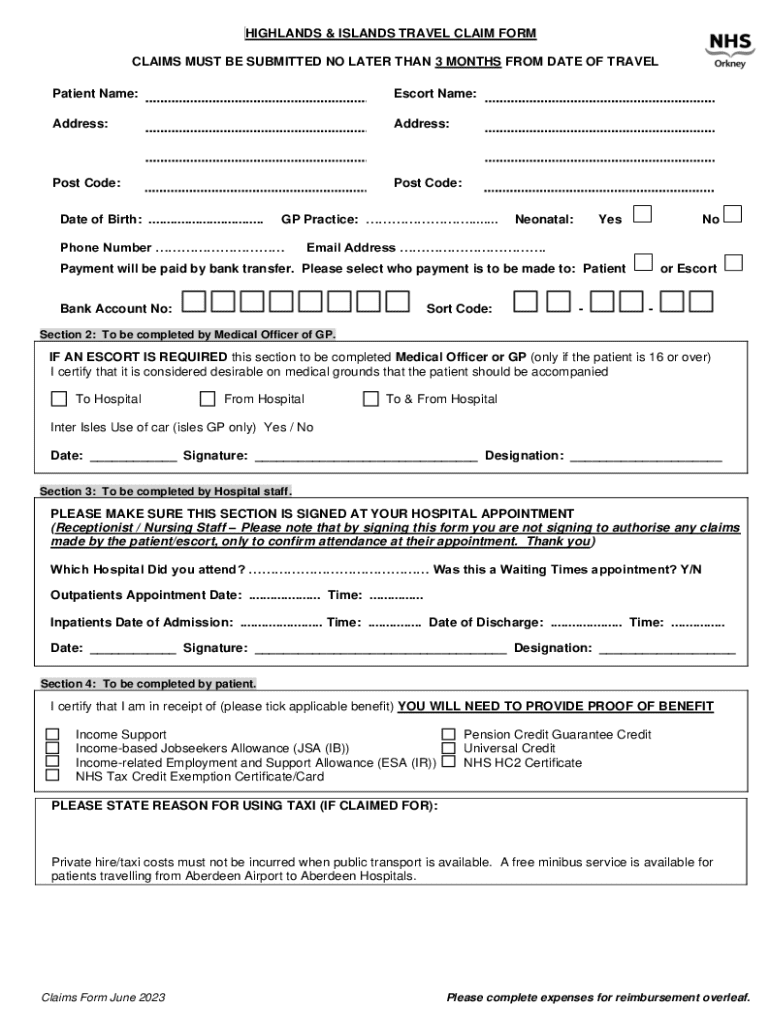 Fillable Online highlands & islands travel claim form - NHS Orkney Fax ...