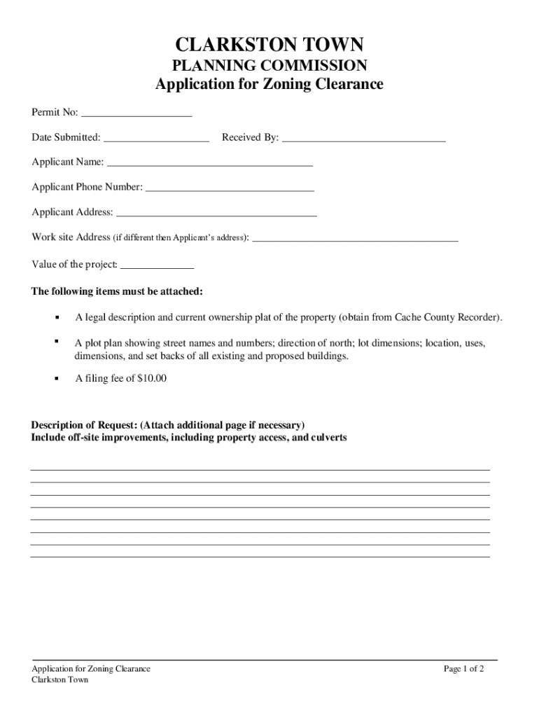 Fillable Online PLANNING COMMISSION Application for Zoning Clearance Fax Email Print - pdfFiller