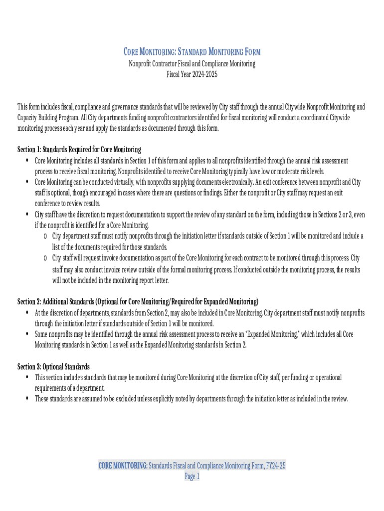 Core Standard Monitoring Doc Template | pdfFiller