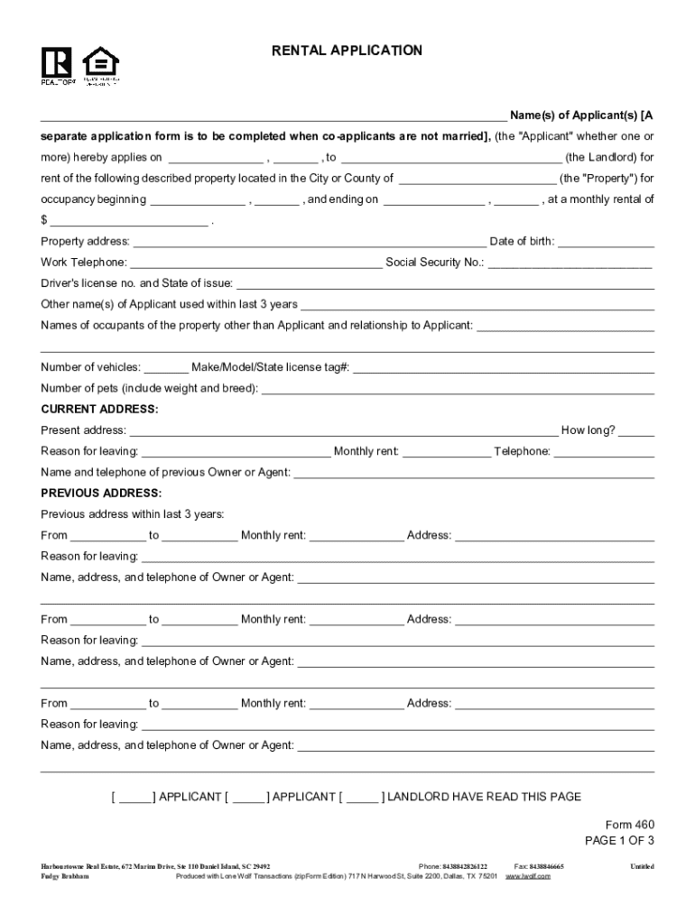 Fillable Online South Carolina Rental Application Form 460 - Fill ...