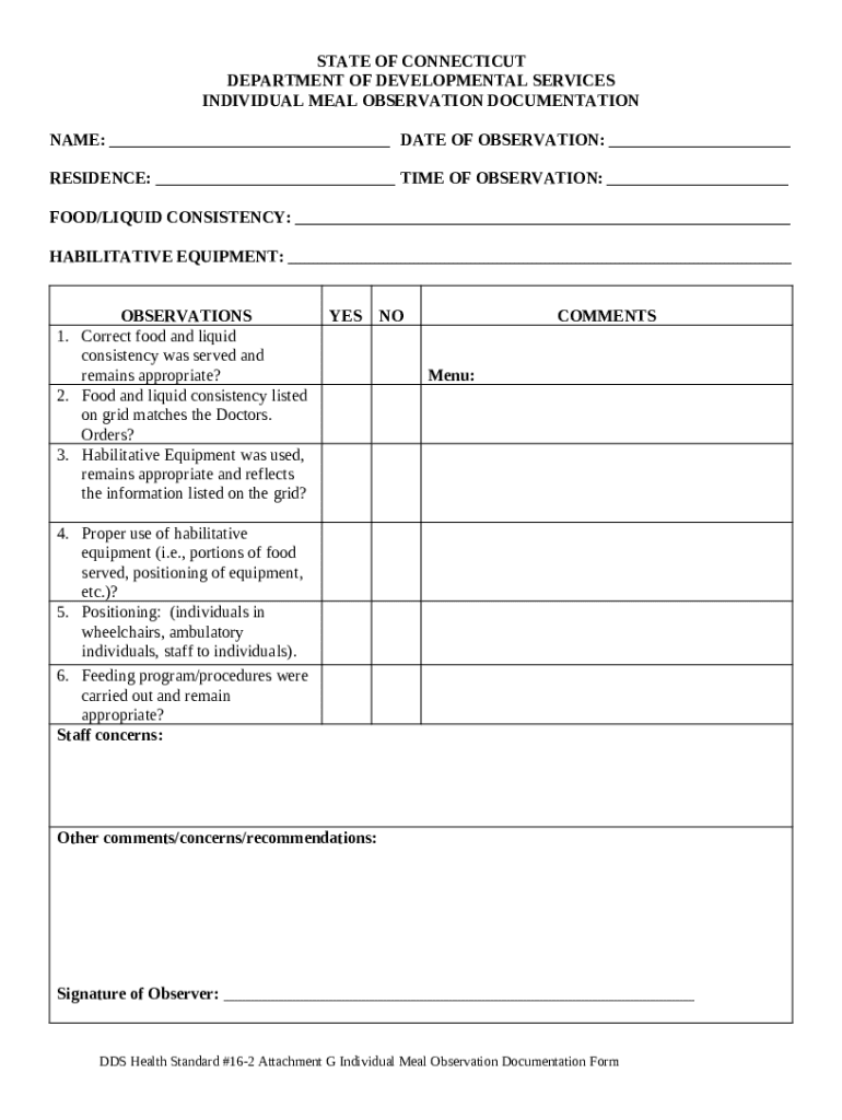 Individual Meal Observation Documentation - CT.gov Doc Template | pdfFiller