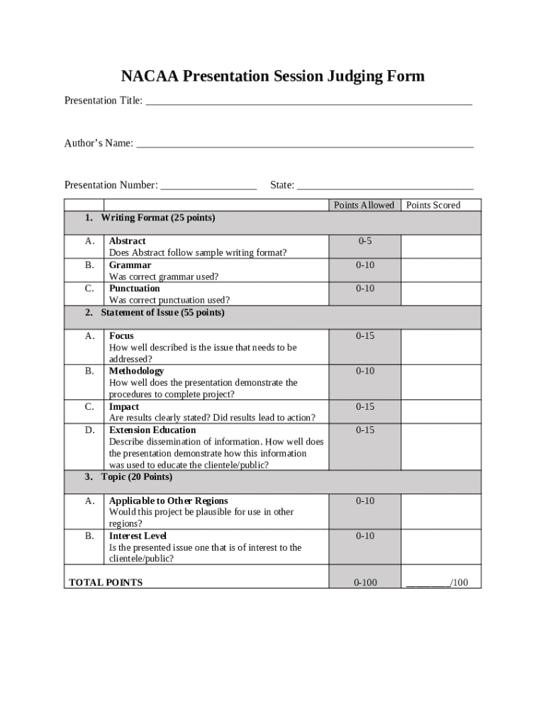 Presentation + Poster Session Judging s Doc Template | pdfFiller