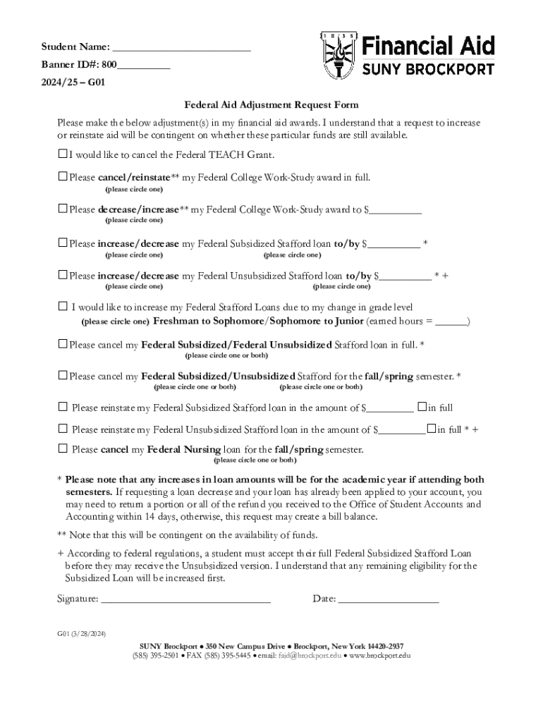 Fillable Online G01 - Federal Aid Adjustment Request Form 2024-2025. G01 - Federal Aid ...