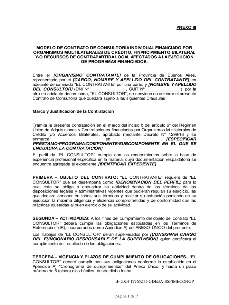 Rellenable en línea ANEXO III MODELO DE CONTRATO DE CONSULTORA ... Fax Email Imprimir - pdfFiller