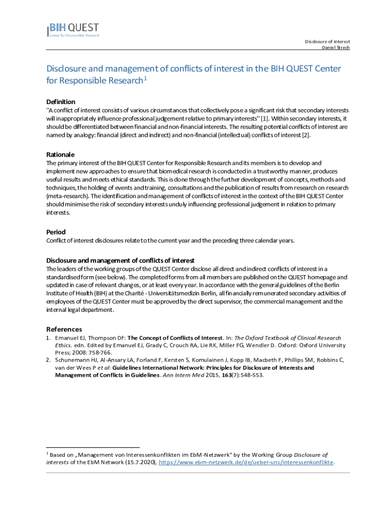 Fillable Online Disclosure of interests and management of conflicts of ...