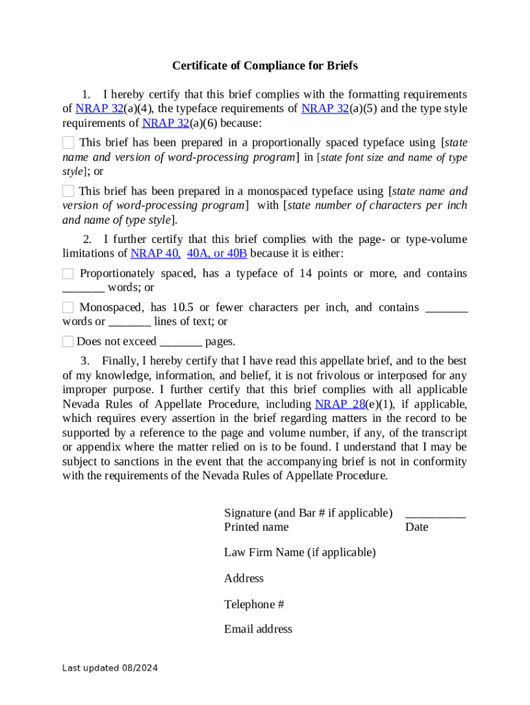 Certificate of Compliance for Briefs Doc Template | pdfFiller