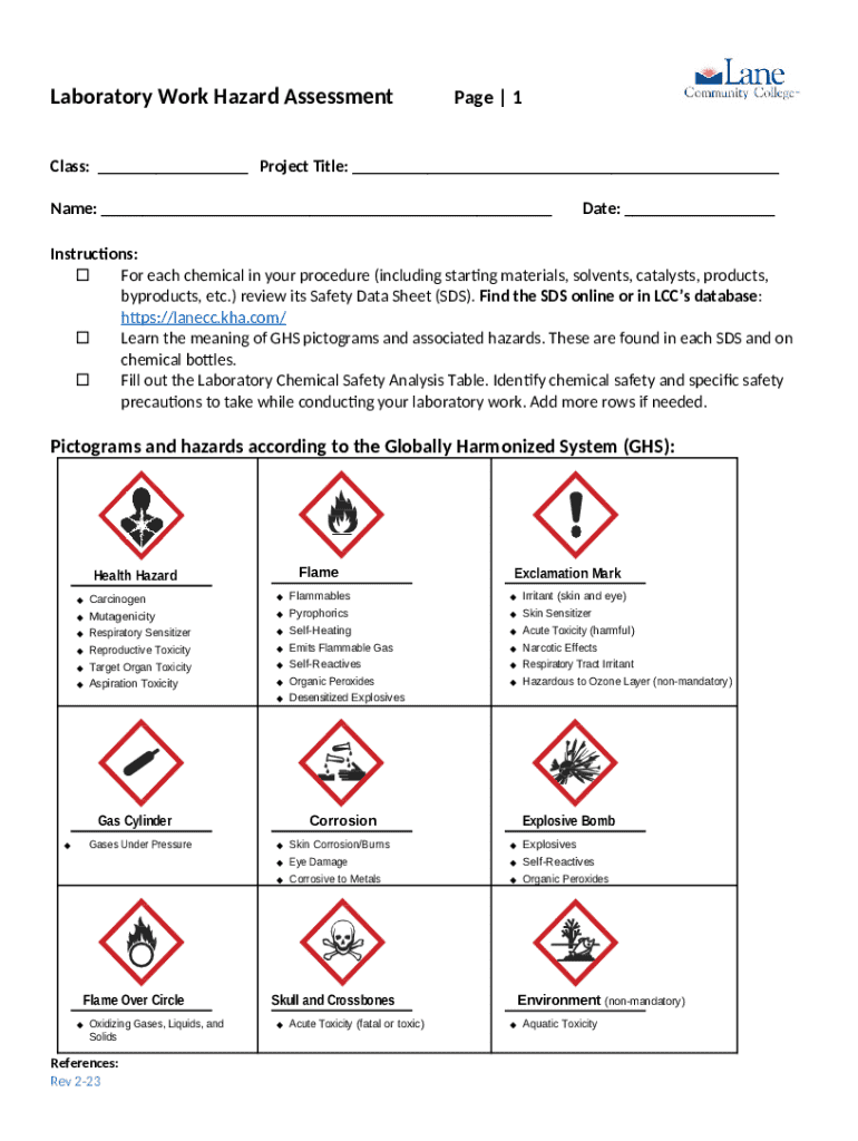 Laboratory Work Hazard Assessment Doc Template | pdfFiller