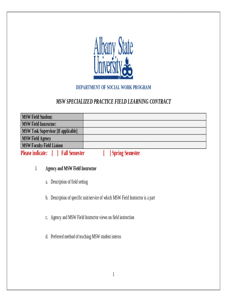 SAMPLE INDIVIDUAL LEARNING CONTRACT MSW Field ... Doc Template | pdfFiller
