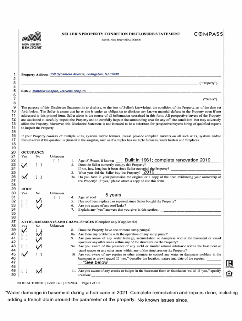 Fillable Online New Jersey Seller\'s Property Condition Disclosure ...