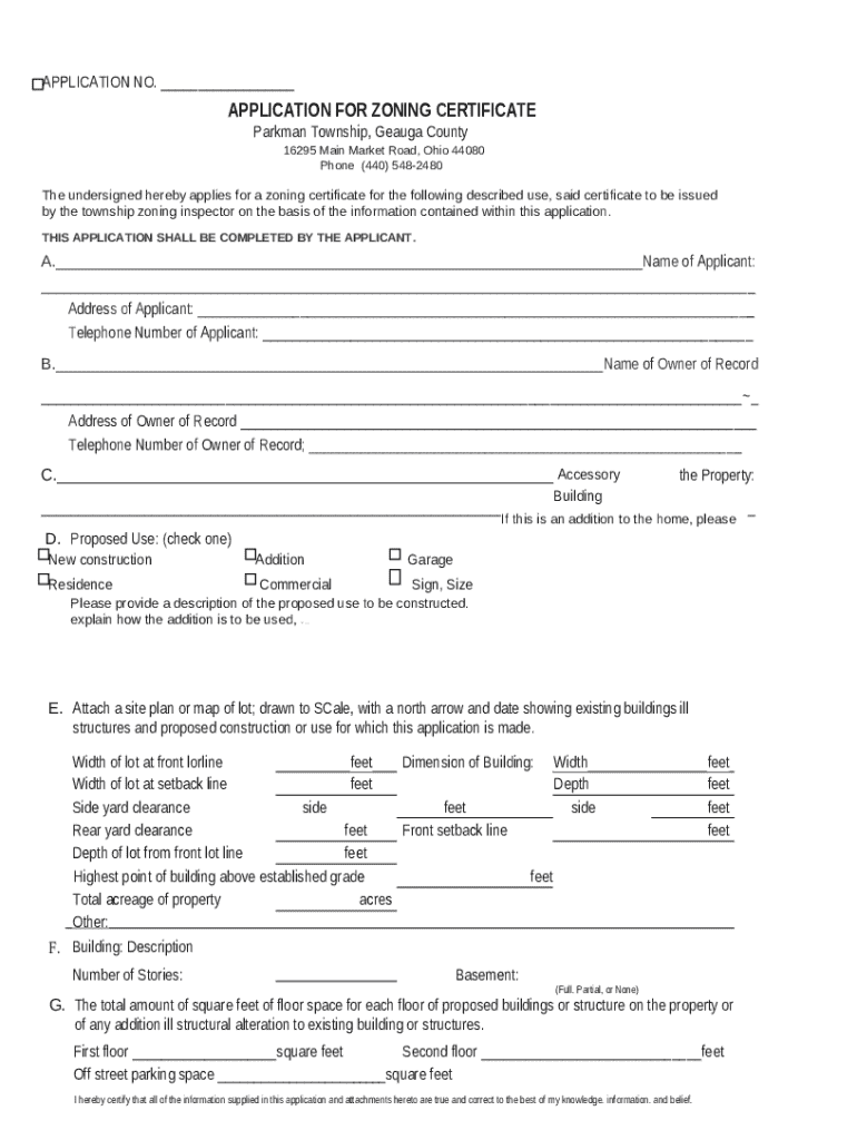 No. 2Application for Zoning Certificate Doc Template | pdfFiller