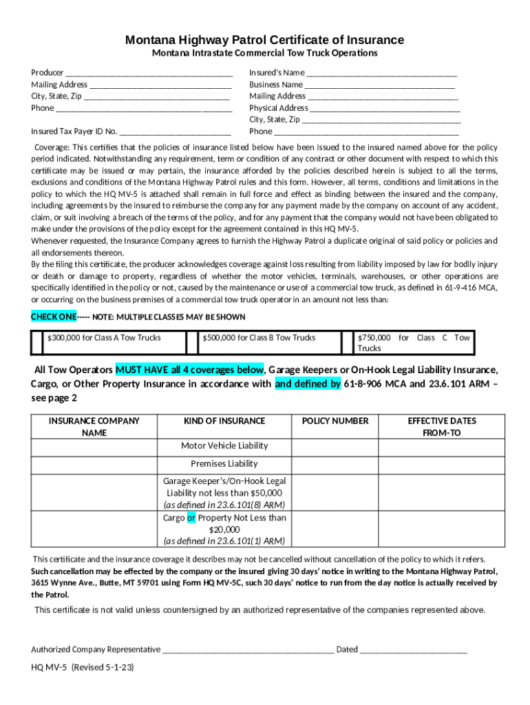 Montana Highway Patrol Tow Truck Business Inspection .. ... Doc ...