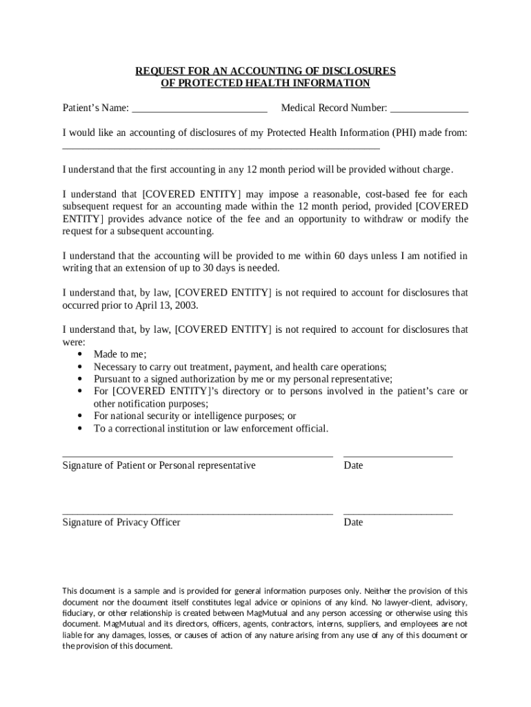 is documentation of the disclosure of a patient's PHI. ... Doc Template ...