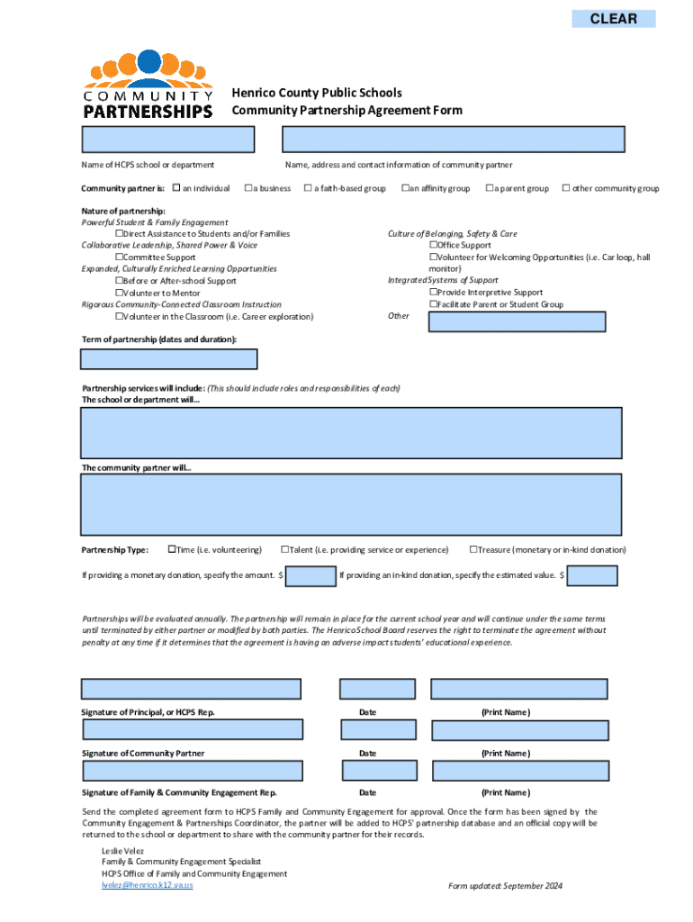 Fillable Online Henrico County Public Schools Community Partnership ...