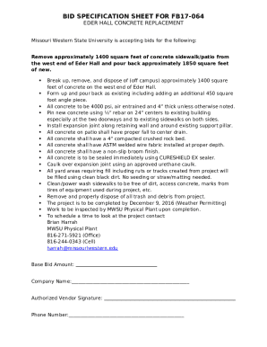 bid specification sheet for fb17-064 Doc Template | pdfFiller