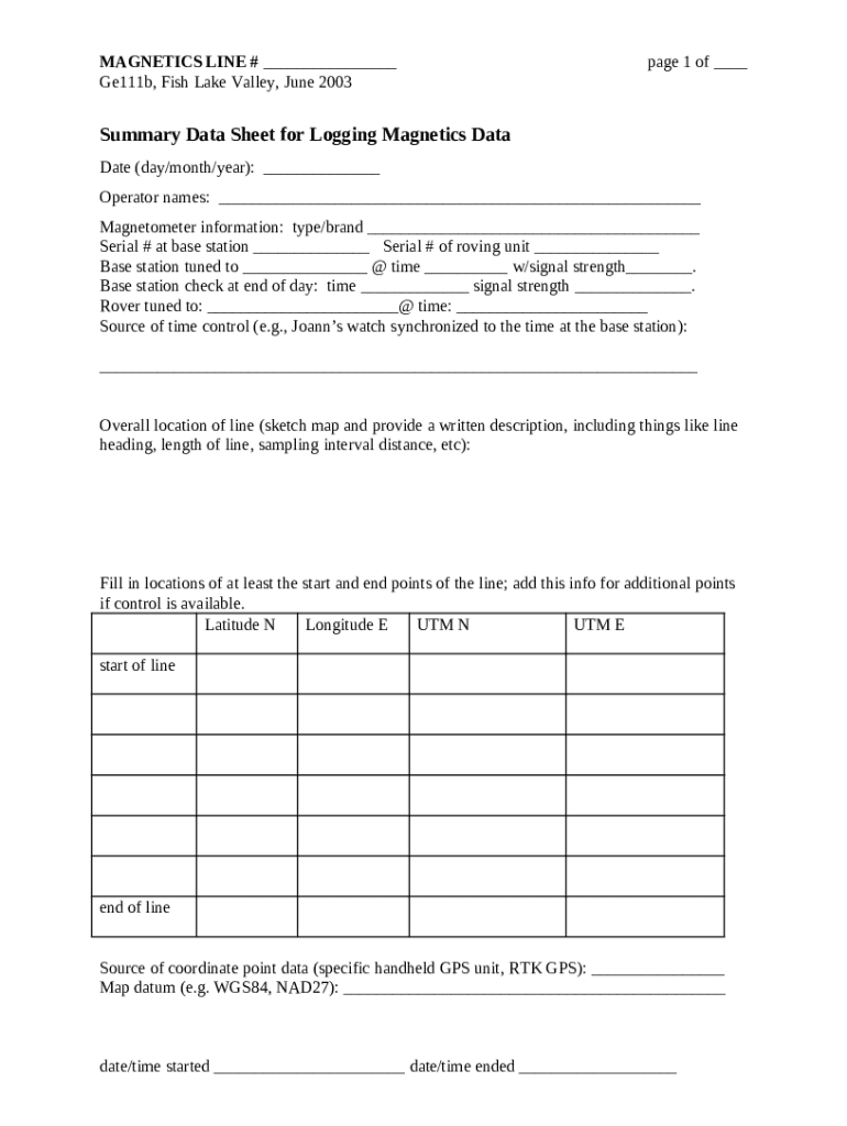 DATA SHEET FOR LOGGING MAGNETICS DATA - web gps caltech Doc Template ...