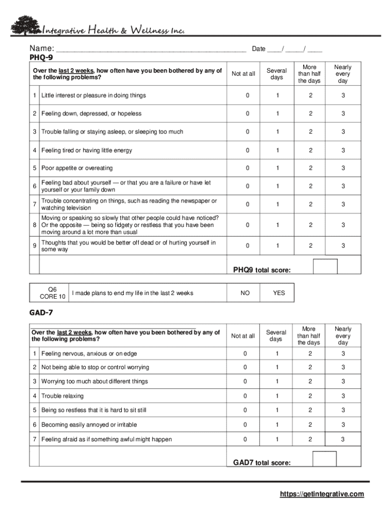 Fillable Online PHQ-9 Depression Questionnaire: Scoring ...