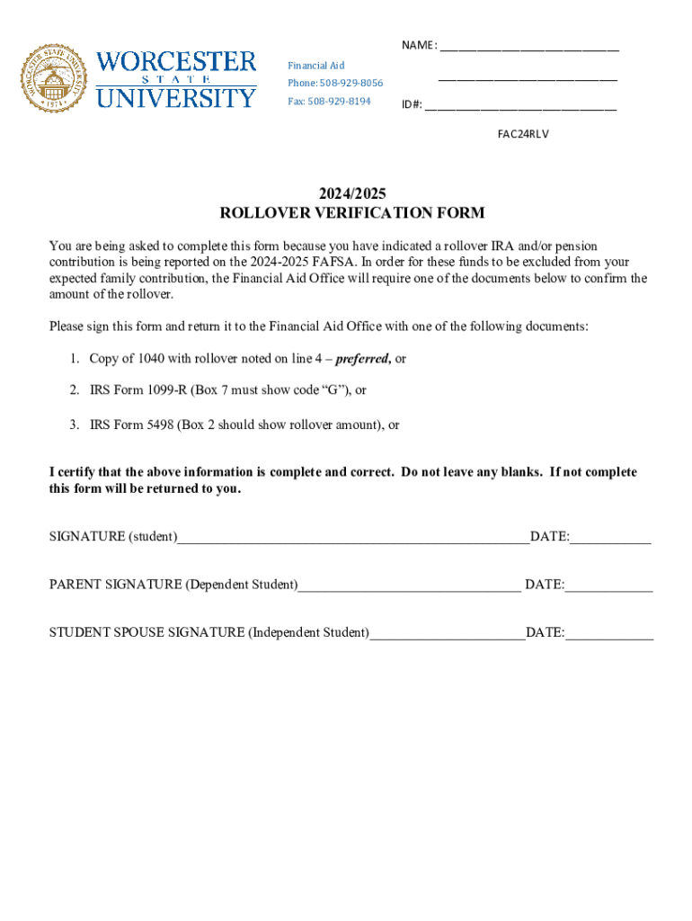 Fillable Online 2025/2026 ROLLOVER VERIFICATION FORM Fax Email Print ...