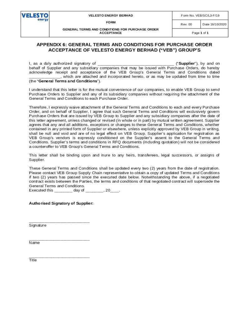 General Terms and Condition for PO Acceptance . Document Change Request Doc Template | pdfFiller