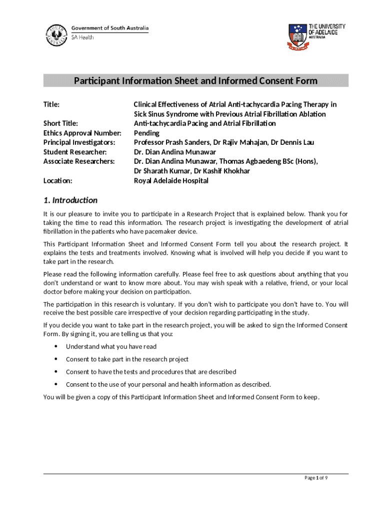 Participant Ination Sheet / Consent Doc Template | pdfFiller