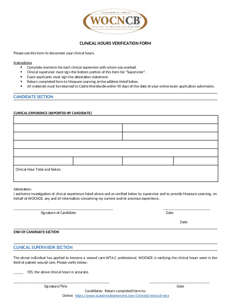 Verification of Supervised Clinical Experience Doc Template | pdfFiller