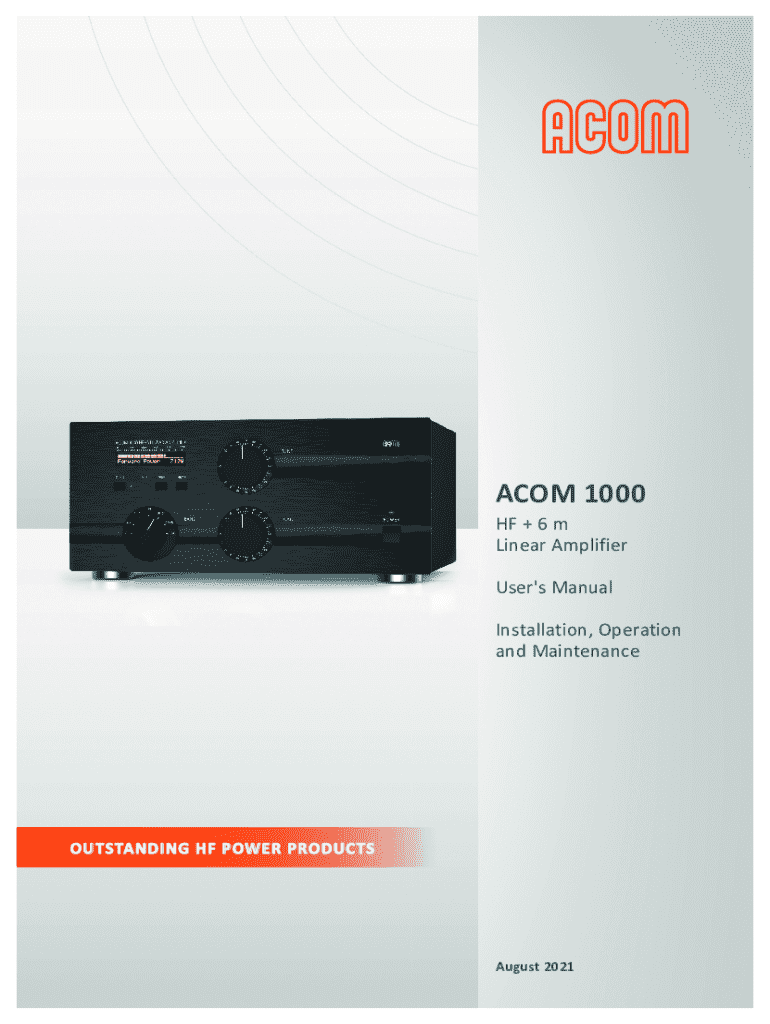 Fillable Online ACOM 1000 - HF + 6 m Linear Amplifier User\'s Manual ...
