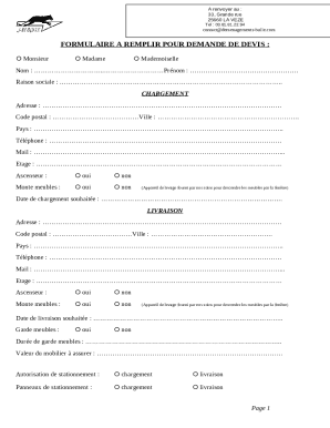 ULAIRE A REMPLIR POUR DEMANDE DE DEVIS Doc Template | pdfFiller