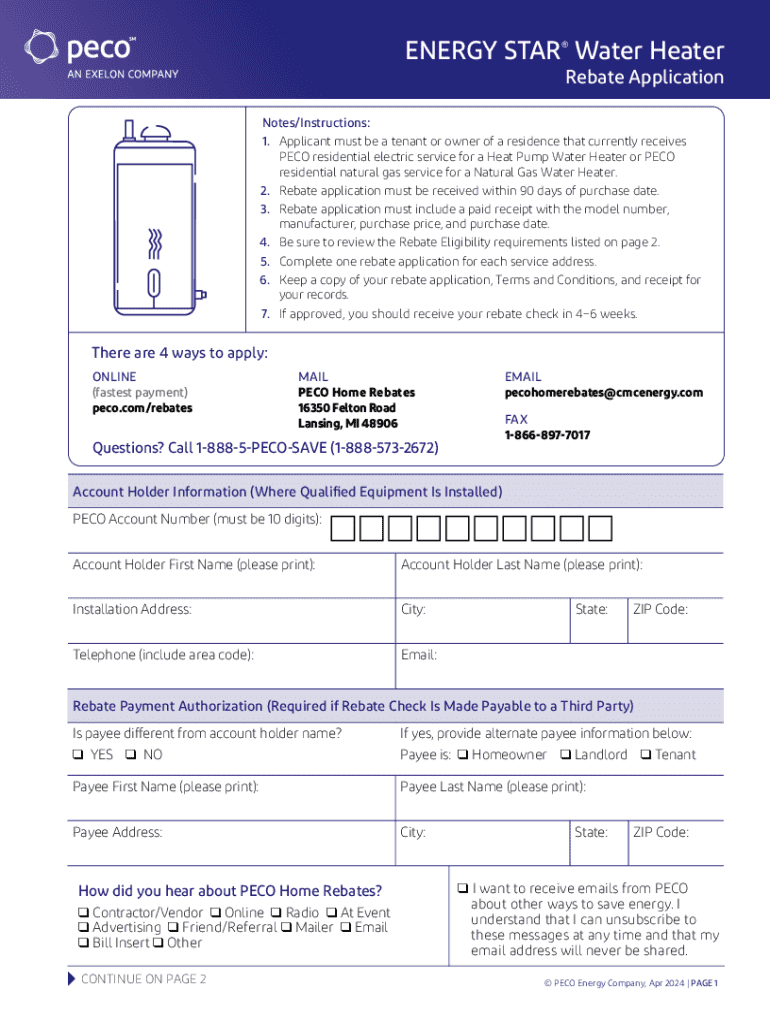 Peco Rebate Forms - Fill Online, Printable, Fillable, Blank | pdfFiller