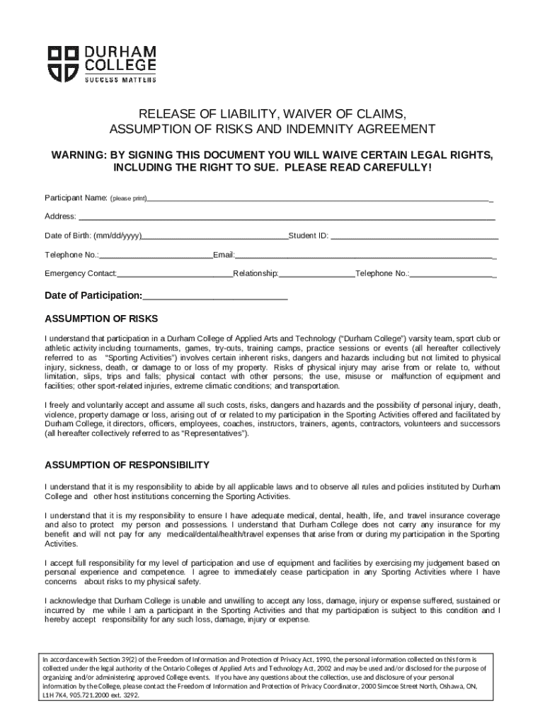 liability waiver and indemnity Doc Template | pdfFiller