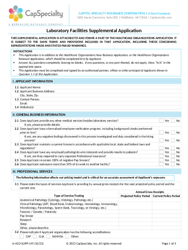 Laboratory Facilities Supplemental Application Doc Template | pdfFiller