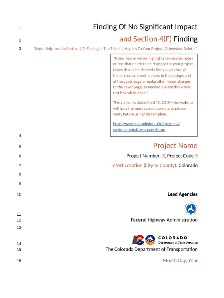Finding of No Significant Impact Template Doc Template | pdfFiller
