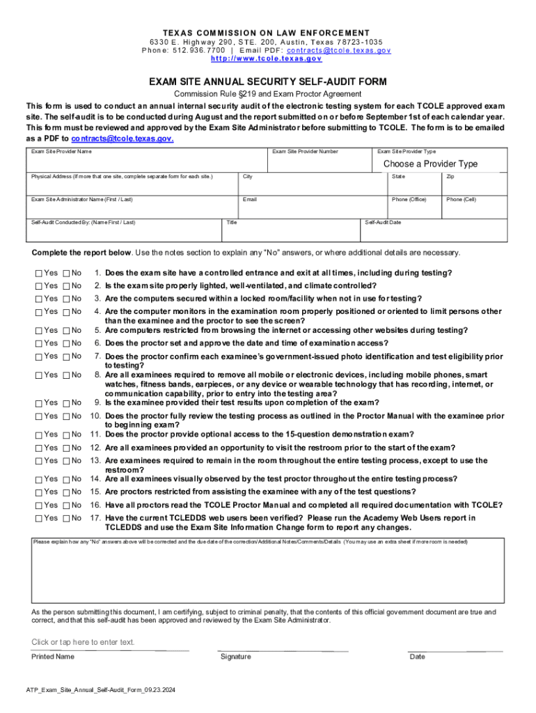 Fillable Online Exam Site Self-Audit Form. Separation Notification Form Fax Email Print - pdfFiller