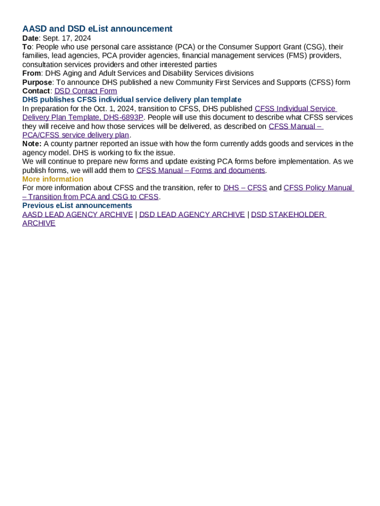 DHS publishes CFSS individual service delivery plan template Doc ...