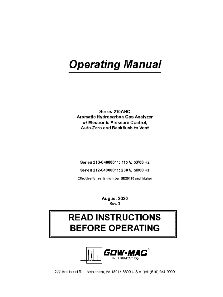 Fillable Online Series 210 Aromatic Hydrocarbon Analyzer Fax Email Print - pdfFiller