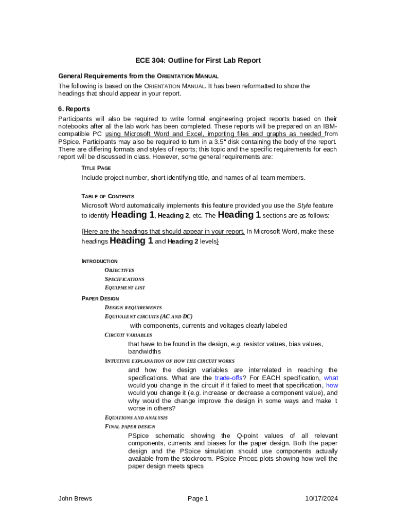 Design of Electronic Circuits - Outlines for Final Lab Report ... Doc ...