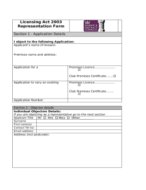 Licensing Act 2003Representation Doc Template | pdfFiller