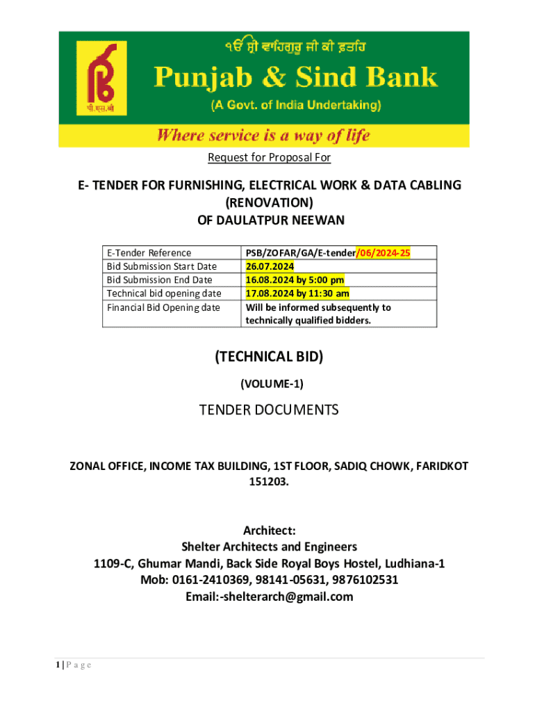 Fillable Online e- tender for furnishing, electrical work & data ...